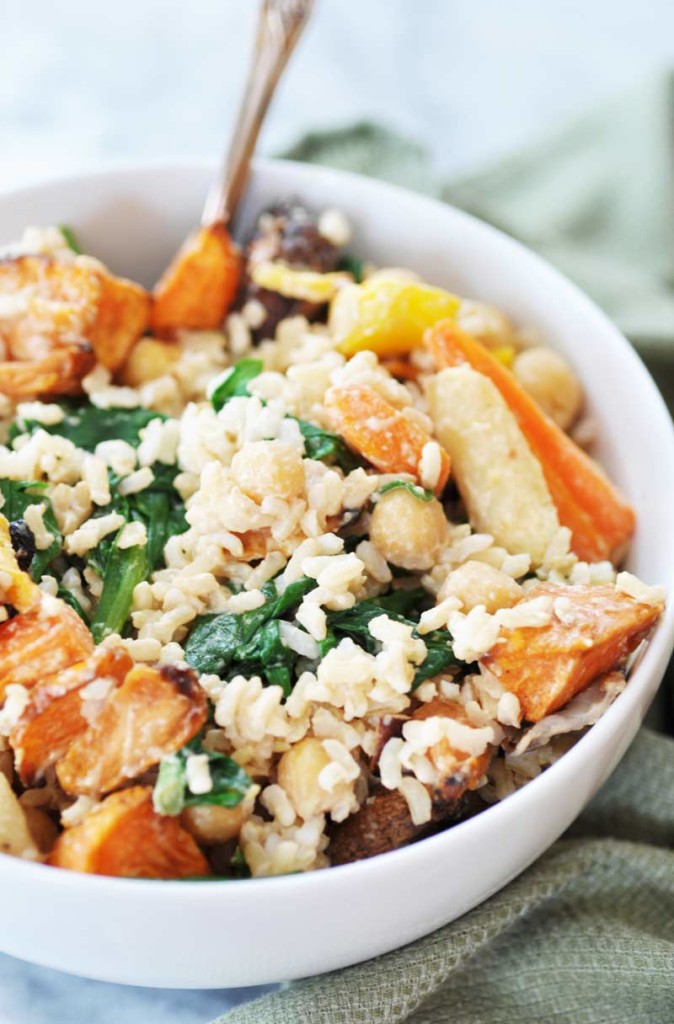 Root Vegetable Power Bowl with Roasted Garlic Tahini Dressing - Veganosity
